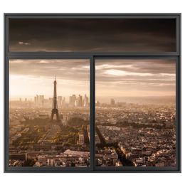 Bilderwelten Wandtattoo Stadt modern 3D-Effekt Wandaufkleber - Fenster Schwarz Gro&szlig;artiger Blick &uuml;ber Paris - Skylines Wohnzimmer Schlafzimmer