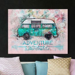Bilderwelten Leinwandbild Bulli Adventure Collage Pastell