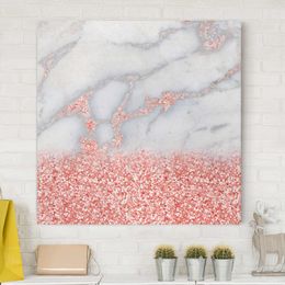 Bilderwelten Leinwandbild Marmoroptik mit Rosa Konfetti