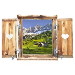 Bilderwelten Wandtattoo Natur modern 3D-Effekt Wandaufkleber - Fenster mit Herz Steiermark Almwiese - Berg Wohnzimmer Schlafzimmer