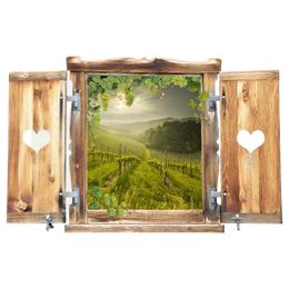 Bilderwelten Wandtattoo Natur modern 3D-Effekt Wandaufkleber - Fenster mit Herz Sonnenstrahlen Weinberg - Landschaft Wohnzimmer Schlafzimmer
