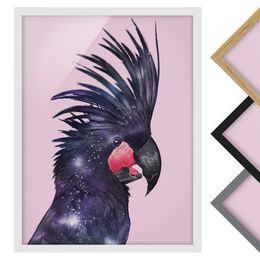 Bilderwelten Bild mit Rahmen Tiere violett Fotomontage inkl. Rahmung - Kakadu mit Galaxie - V&ouml;gel Jugendzimmer