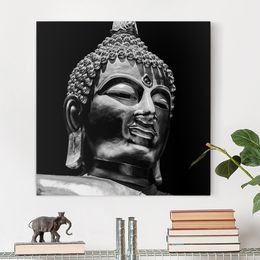 Bilderwelten Leinwandbild Spirituell Motiv Kunstdruck schwarz weiss - Buddha Statue Gesicht - Buddha XXL Wohnzimmer Schlafzimmer