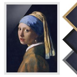 Bilderwelten Bild mit Rahmen originell blau modern inkl. Rahmung - Jan Vermeer van Delft - Das M&auml;dchen mit dem Perlenohrgeh&auml;nge - Deko Wohnzimmer Schlafzimmer
