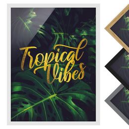 Bilderwelten Bild mit Rahmen Spr&uuml;che gold Tropisch inkl. Rahmung - Dschungel - Tropical Vibes - Spr&uuml;che Wohnzimmer Schlafzimmer