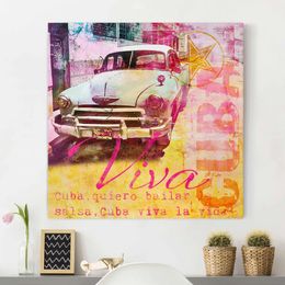 Bilderwelten Leinwandbild Kubanischer Oldtimer Collage