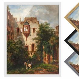 Bilderwelten Bild mit Rahmen originell einzigartig modern inkl. Rahmung - Carl Ludwig Fahrbach - Im Hof des Heidelberger Schlosses - Architektur Wohnzimmer