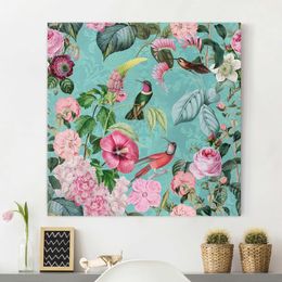 Bilderwelten Leinwandbild Vintage Collage - Kolibris im Paradies