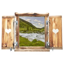 Bilderwelten Wandtattoo Natur modern 3D-Effekt Wandaufkleber - Fenster mit Herz Alpenwiese Tirol - Berg Wohnzimmer Schlafzimmer