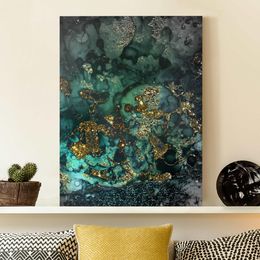 Bilderwelten Leinwandbild originell Abstrakt Kunstdruck schwarz - Goldene Meeres-Inseln Abstrakt - Landschaft XXL Wohnzimmer Schlafzimmer