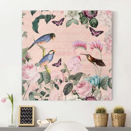 Bilderwelten Leinwandbild Vintage Collage - Rosen und V&ouml;gel
