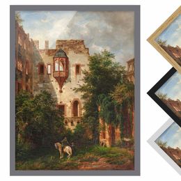 Bilderwelten Bild mit Rahmen - Hochformat Carl Ludwig Fahrbach - Im Hof des Heidelberger Schlosses