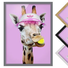 Bilderwelten Bild mit Rahmen - Hochformat Giraffe beim Tennis
