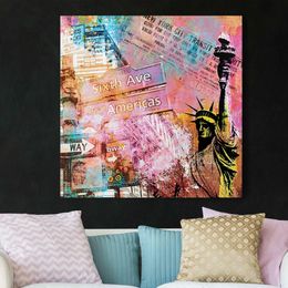 Bilderwelten Leinwandbild Spr&uuml;che Illustration Kunstdruck bunt - Sixth Avenue New York Collage - Architektur XXL Wohnzimmer Schlafzimmer