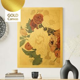 Bilderwelten Leinwandbild Zeichnung Blumenbouquet in Rot und Sepia