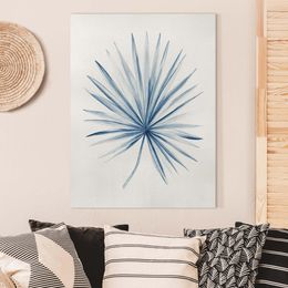 Bilderwelten Leinwandbild Zeichnung Tropische F&auml;cherpalme in Indigo Leinwanddruck Stil Aquarell Tropisch,Botanik Pflanzen Wandbild Wohnzimmer