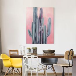Bilderwelten Leinwandbild Kaktus auf Rosa II Leinwanddruck Stil - Tropisch,Botanik - Pflanzen Wandbild Wohnzimmer