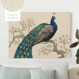 Bilderwelten Leinwandbild Vintage Pfau mit Kirschbl&uuml;ten