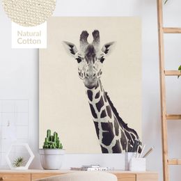 Bilderwelten Leinwandbild Tiere Motiv Kunstdruck gold - Giraffen Portrait in Schwarz-wei&szlig; - Giraffen XXL Wohnzimmer Schlafzimmer
