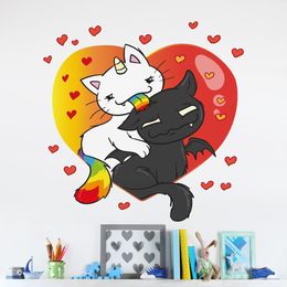 Bilderwelten Wandtattoo Tiere modern selbstklebend rot - Pummeleinhorn - Katzen mit Herzen - Katze Kinderzimmer Baby M&auml;dchen Jungen