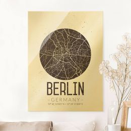 Bilderwelten Glasbild Spr&uuml;che modern braun Glas Wandbild - Stadtplan Berlin - Retro - Karten Wohnzimmer Schlafzimmer