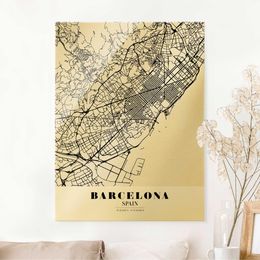 Bilderwelten Glasbild Spr&uuml;che modern schwarz weiss Glas Wandbild - Stadtplan Barcelona - Klassik - Karten Wohnzimmer Schlafzimmer