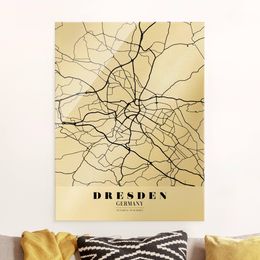 Bilderwelten Glasbild Spr&uuml;che modern schwarz weiss Glas Wandbild - Stadtplan Dresden - Klassik - Karten Wohnzimmer Schlafzimmer