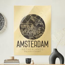 Bilderwelten Glasbild Spr&uuml;che modern grau Glas Wandbild - Stadtplan Amsterdam - Retro - Karten Wohnzimmer Schlafzimmer