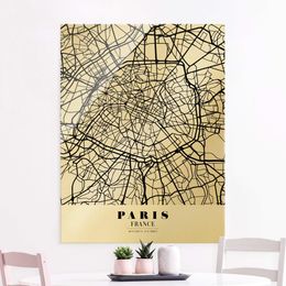 Bilderwelten Glasbild Spr&uuml;che modern schwarz weiss Glas Wandbild - Stadtplan Paris - Klassik - Karten Wohnzimmer Schlafzimmer