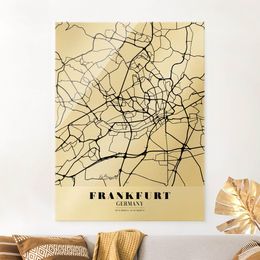 Bilderwelten Glasbild Spr&uuml;che modern schwarz weiss Glas Wandbild - Stadtplan Frankfurt - Klassik - Karten Wohnzimmer Schlafzimmer