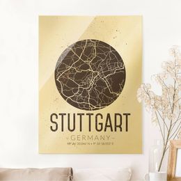 Bilderwelten Glasbild Spr&uuml;che modern braun Glas Wandbild - Stadtplan Stuttgart - Retro - Karten Wohnzimmer Schlafzimmer