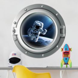 Bilderwelten Wandtattoo Himmel Digital Art selbstklebend grau - 3D Bullauge - Astronaut im Weltall - Himmel Kinderzimmer Baby Mädchen Jungen