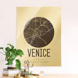 Bilderwelten Glasbild Spr&uuml;che modern braun Glas Wandbild - Stadtplan Venice - Retro - Karten Wohnzimmer Schlafzimmer