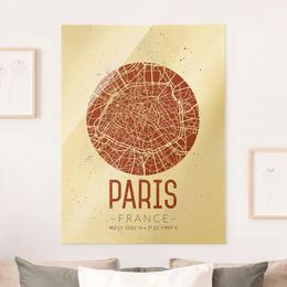 Bilderwelten Glasbild Spr&uuml;che modern rot Glas Wandbild - Stadtplan Paris - Retro - Karten Wohnzimmer Schlafzimmer