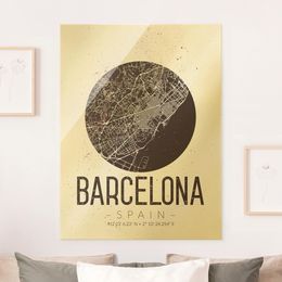 Bilderwelten Glasbild Spr&uuml;che modern braun Glas Wandbild - Stadtplan Barcelona - Retro - Karten Wohnzimmer Schlafzimmer