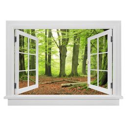 3D Wandtattoo Offenes Fenster Mighty Beech Trees Fenster Wandsticker 3D-Optik Wandaufkleber Fenster Ausblick in S-XXL 3D-Effekt