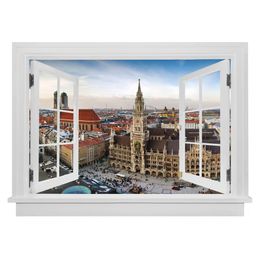 3D Wandtattoo Offenes Fenster City of Munich Fenster Wandsticker 3D-Optik Wandaufkleber Fenster Ausblick in S-XXL 3D-Effekt
