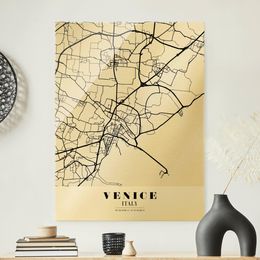 Bilderwelten Glasbild Spr&uuml;che modern schwarz weiss Glas Wandbild - Stadtplan Venice - Klassik - Karten Wohnzimmer Schlafzimmer