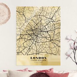 Bilderwelten Glasbild Spr&uuml;che modern schwarz weiss Glas Wandbild - Stadtplan London - Klassik - Karten Wohnzimmer Schlafzimmer