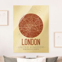 Bilderwelten Glasbild Spr&uuml;che modern rot Glas Wandbild - Stadtplan London - Retro - Karten Wohnzimmer Schlafzimmer