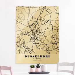 Bilderwelten Glasbild Spr&uuml;che modern schwarz weiss Glas Wandbild - Stadtplan D&uuml;sseldorf - Klassik - Karten Wohnzimmer Schlafzimmer