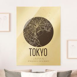 Bilderwelten Glasbild Spr&uuml;che modern braun Glas Wandbild - Stadtplan Tokyo - Retro - Karten Wohnzimmer Schlafzimmer