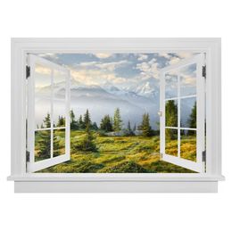 Bilderwelten Wandtattoo Natur modern 3D-Effekt Wandaufkleber - Offenes Fenster &Eacute;mosson Wallis Schweiz - Berg Wohnzimmer Schlafzimmer