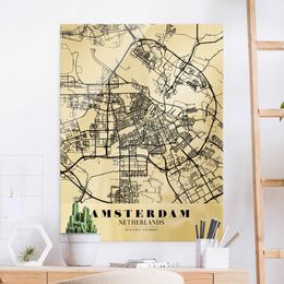 Bilderwelten Glasbild Spr&uuml;che modern schwarz weiss Glas Wandbild - Stadtplan Amsterdam - Klassik - Karten Wohnzimmer Schlafzimmer