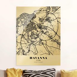 Bilderwelten Glasbild Spr&uuml;che modern schwarz weiss Glas Wandbild - Stadtplan Havanna - Klassik - Karten Wohnzimmer Schlafzimmer
