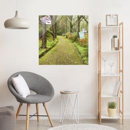 Bilderwelten Glasbild Wald Motiv einzigartig Glas Wandbild - Moosbewachsene Stra&szlig;e - B&auml;ume Wohnzimmer Schlafzimmer