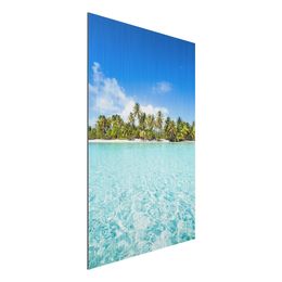 Alu Dibond Outdoor Bild - Crystal Clear Water - Strand t&uuml;rkis Tropisch wetterfest Karibik Wohnzimmer Schlafzimmer