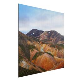 Bilderwelten Alu Dibond Outdoor Bild Natur bunt Motiv wetterfest - Bunte Berge in Island - Berg Wohnzimmer Schlafzimmer