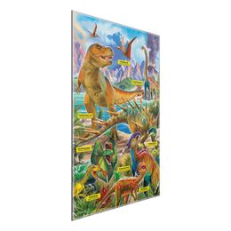 Bilderwelten Alu Dibond Outdoor Bild Tiere bunt Illustration wetterfest - Die Dinosaurierarten - Dinosaurier Kinderzimmer Baby M&auml;dchen Jungen