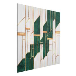 Bilderwelten Alu Dibond Outdoor Bild originell gr&uuml;n Abstrakt wetterfest - Emerald und Gold Geometrie - Deko Wohnzimmer Schlafzimmer